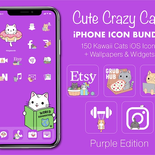 Cute Ios App Icons 150 Kawaii Cats Icon Bundle App Icons for | Etsy