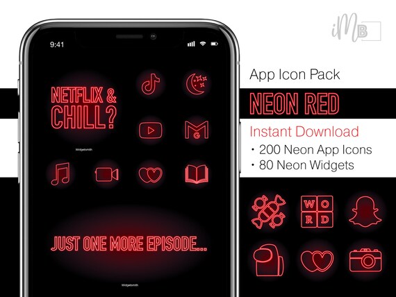 Neon Red App Icons Ios 200 Neon Red Icon Pack Neon Red | Etsy