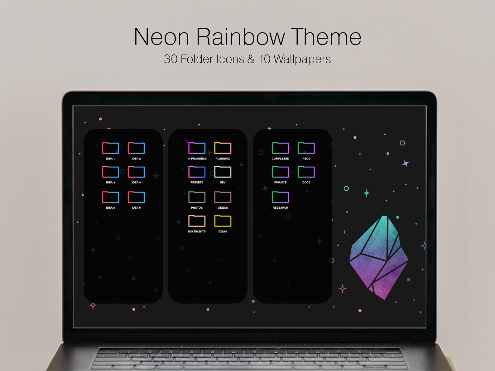 Vibrant Neon Rainbow Desktop Wallpaper Organizer With 30 Neon - Etsy