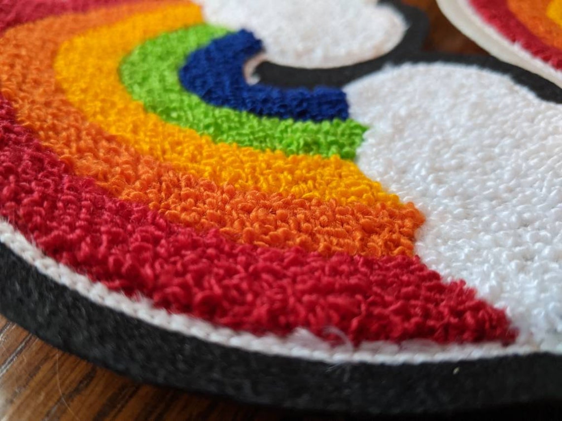 Large Rainbow Cloud Chenille Patch Moss Stitch on Felt | Etsy