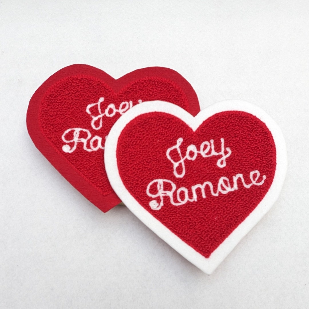 Joey Ramone, Lead Singer of the Ramones, Chenille Heart Patch on Red or ...