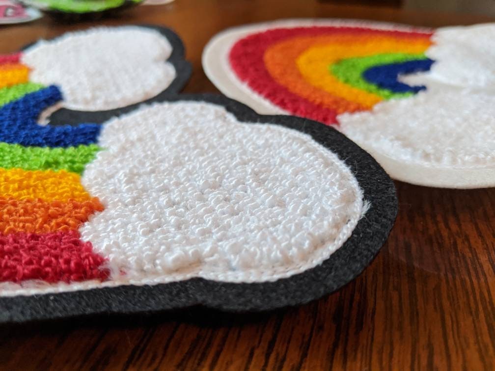Large Rainbow Cloud Chenille Patch Moss Stitch on Felt | Etsy