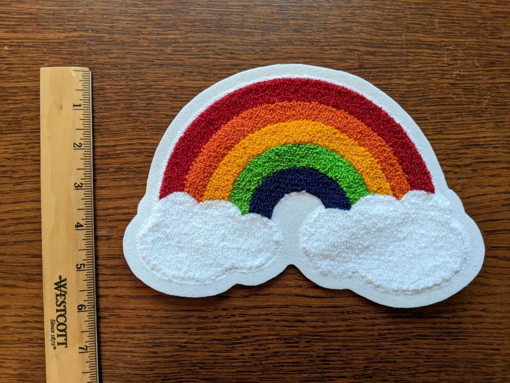 Large Rainbow Cloud Chenille Patch Moss Stitch on Felt | Etsy
