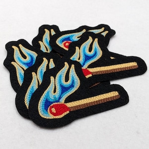 Vintage Style Chainstitch Blue Flame Burning Match Patch - Etsy