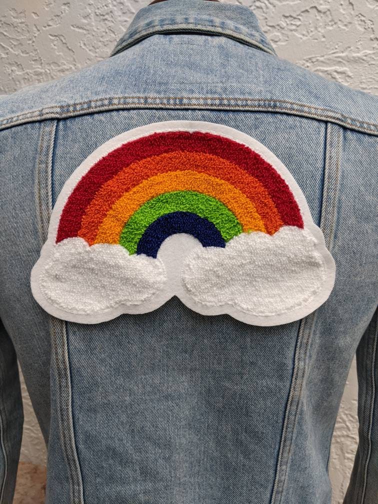 Large Rainbow Cloud Chenille Patch Moss Stitch on Felt | Etsy