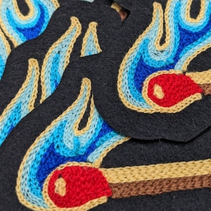 Vintage Style Chainstitch Blue Flame Burning Match Patch - Etsy