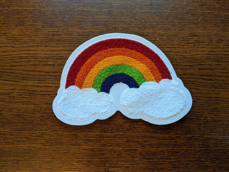 Large Rainbow Cloud Chenille Patch Moss Stitch on Felt - Etsy