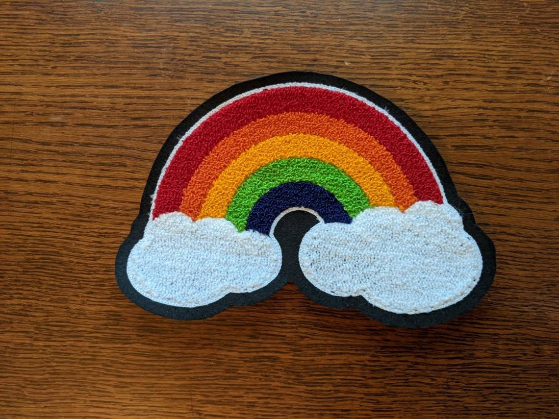 Large Rainbow Cloud Chenille Patch Moss Stitch on Felt | Etsy