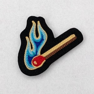 Vintage Style Chainstitch Blue Flame Burning Match Patch - Etsy