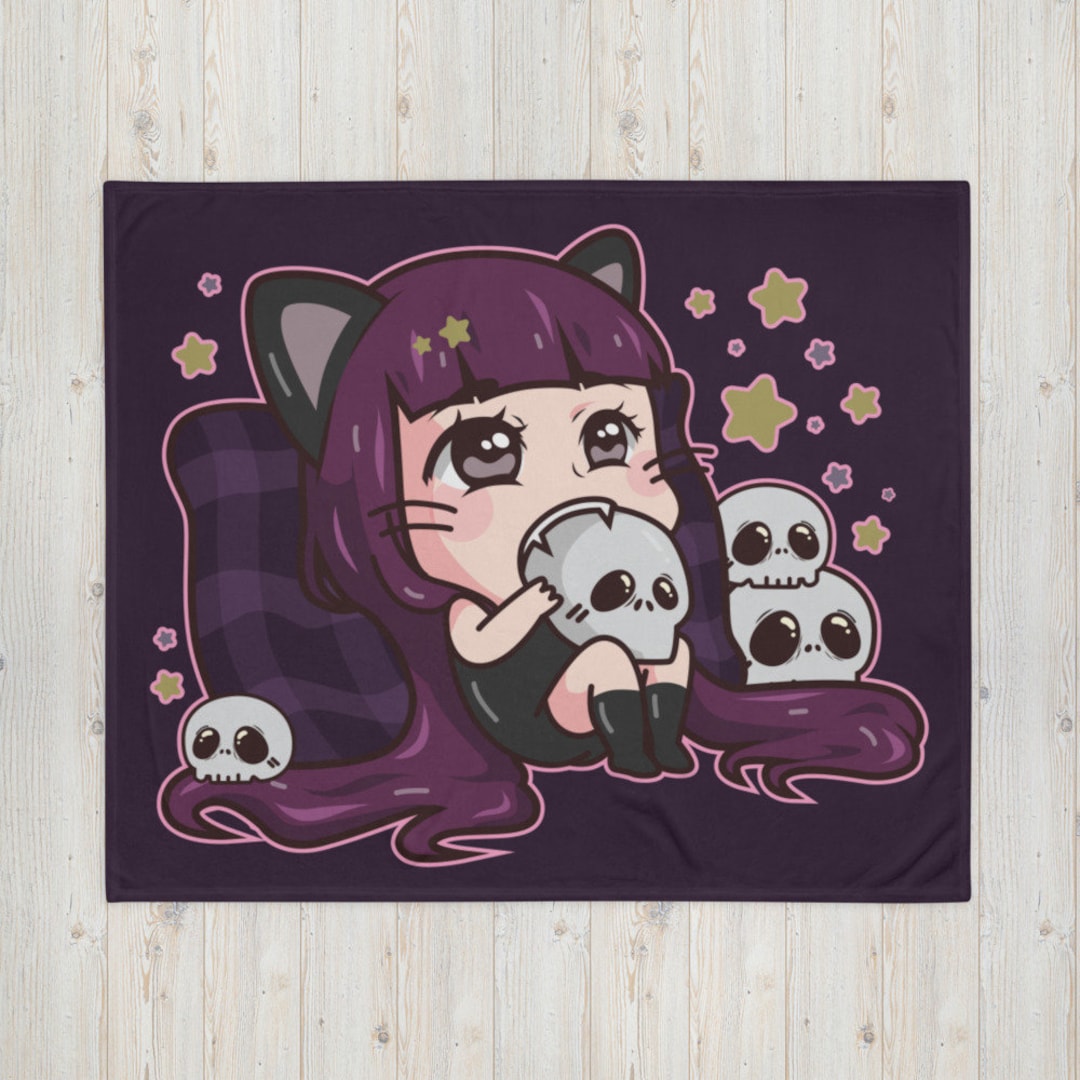 Yami Kawaii Cat Girl Neko Blanket Pastel Goth Harajuku Satanic Gothic ...