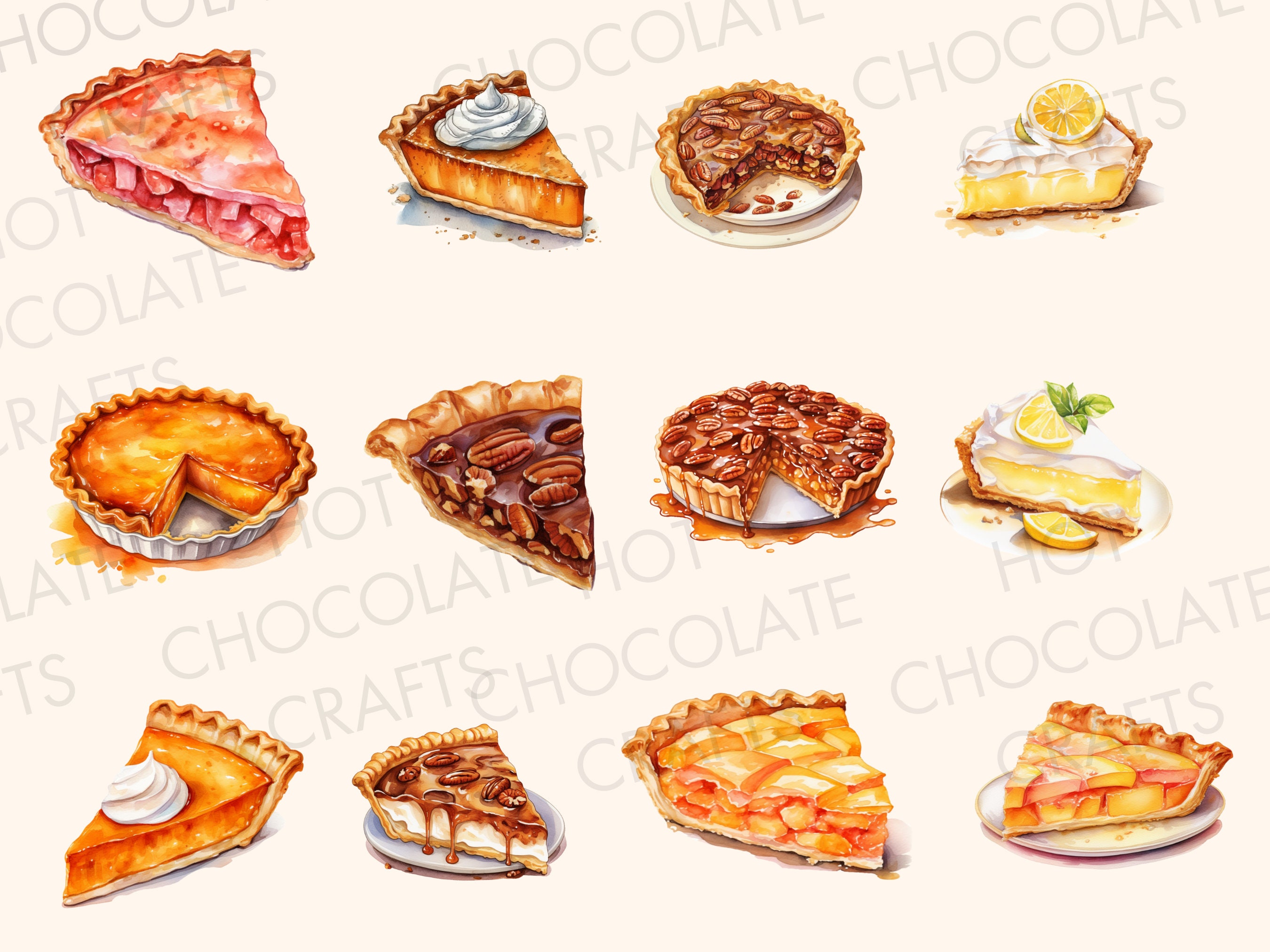 31 Pies Watercolor Clipart Sublimation Bundle PNG Commercial Use ...
