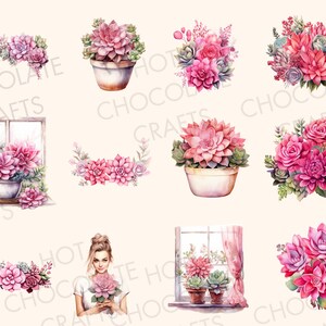 27 Pink Succulents Cactus Plants Watercolor Clipart Sublimation Bundle ...
