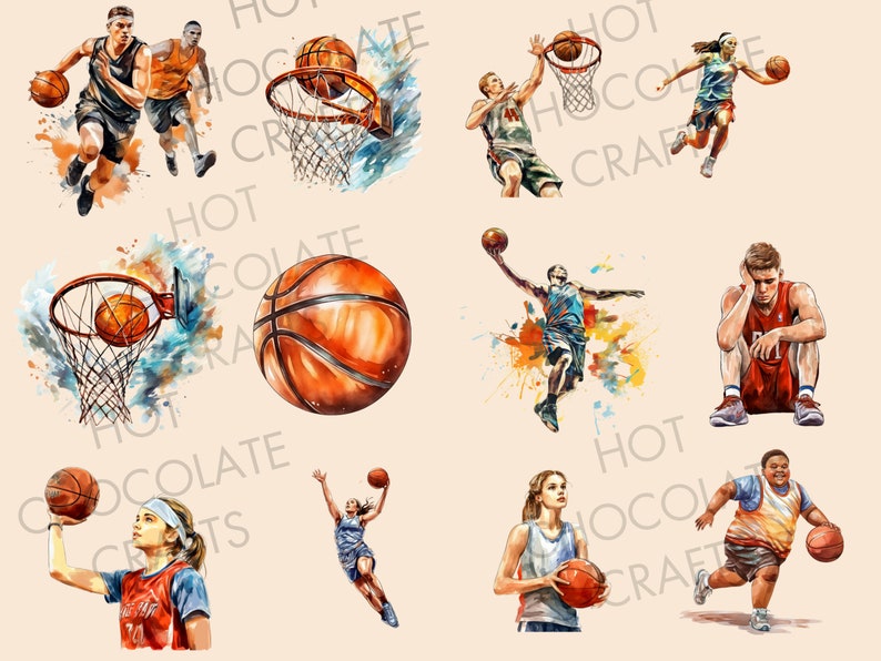 28 Basketball Watercolor Clipart PNG Sublimation Bundle Commercial Use ...