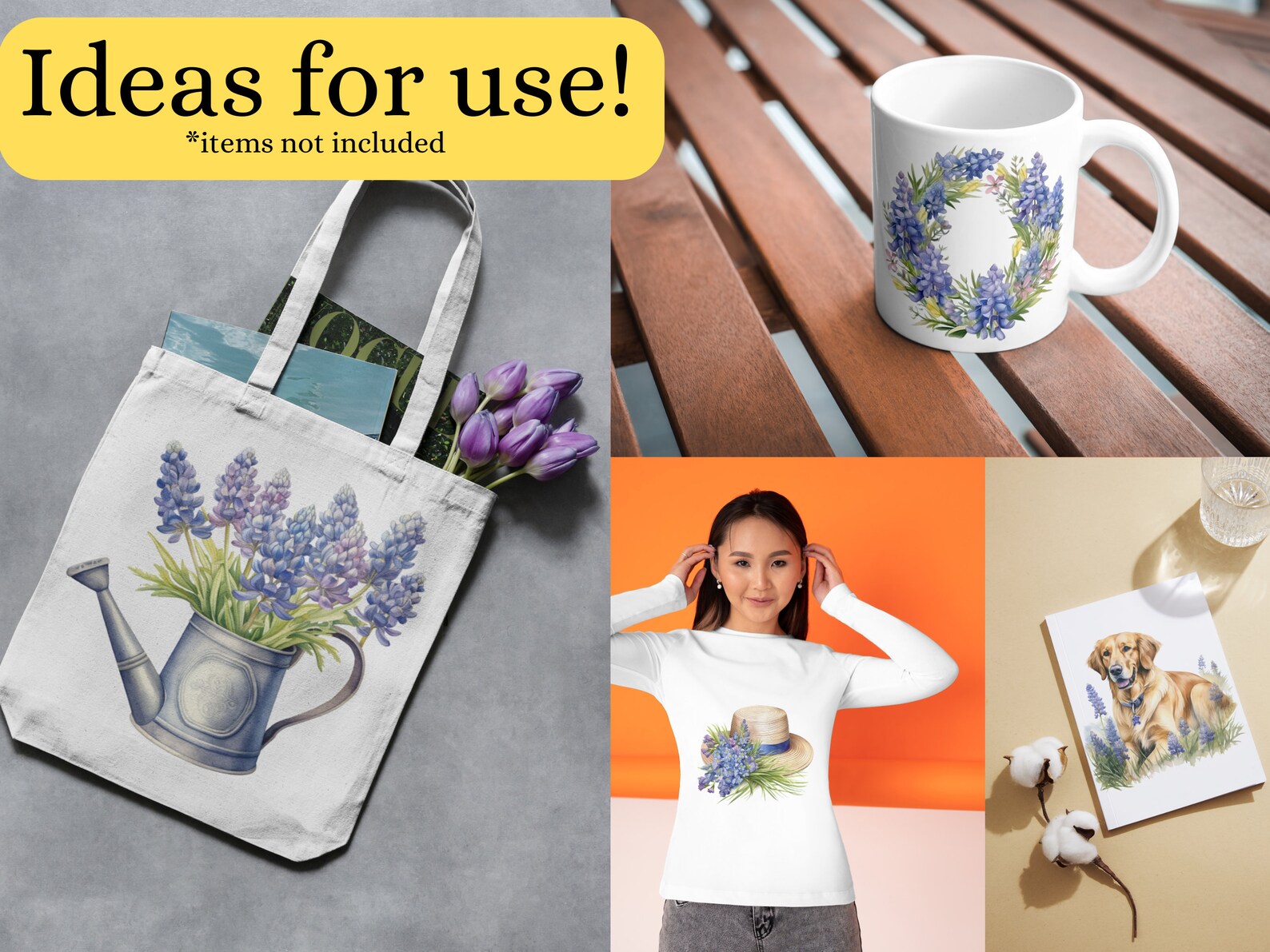 25 Bluebonnet Wildflowers Watercolor Clipart Sublimation Bundle PNG ...