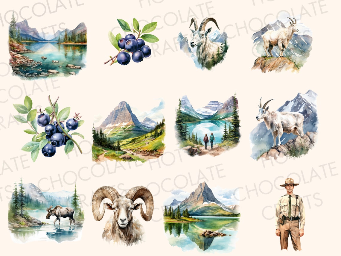 24 Glacier National Park Clipart Sublimation Bundle PNG Commercial Use ...