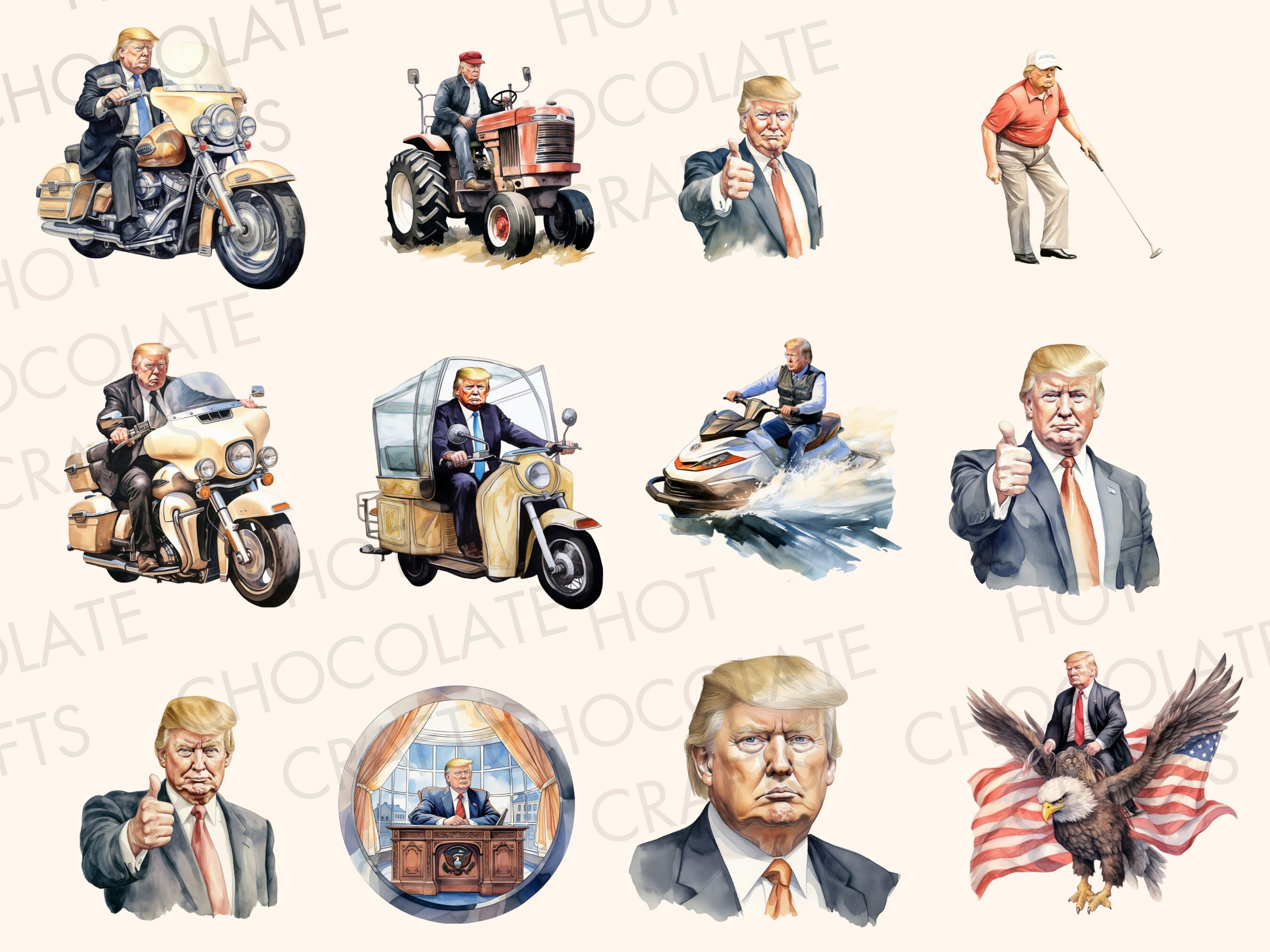 36 Donald Trump Watercolor Clipart Bundle, PNG Sublimation Bundle ...