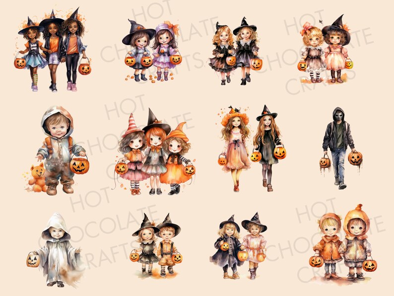 25 Trick or Treat Kids Children People Halloween Watercolor Clipart ...