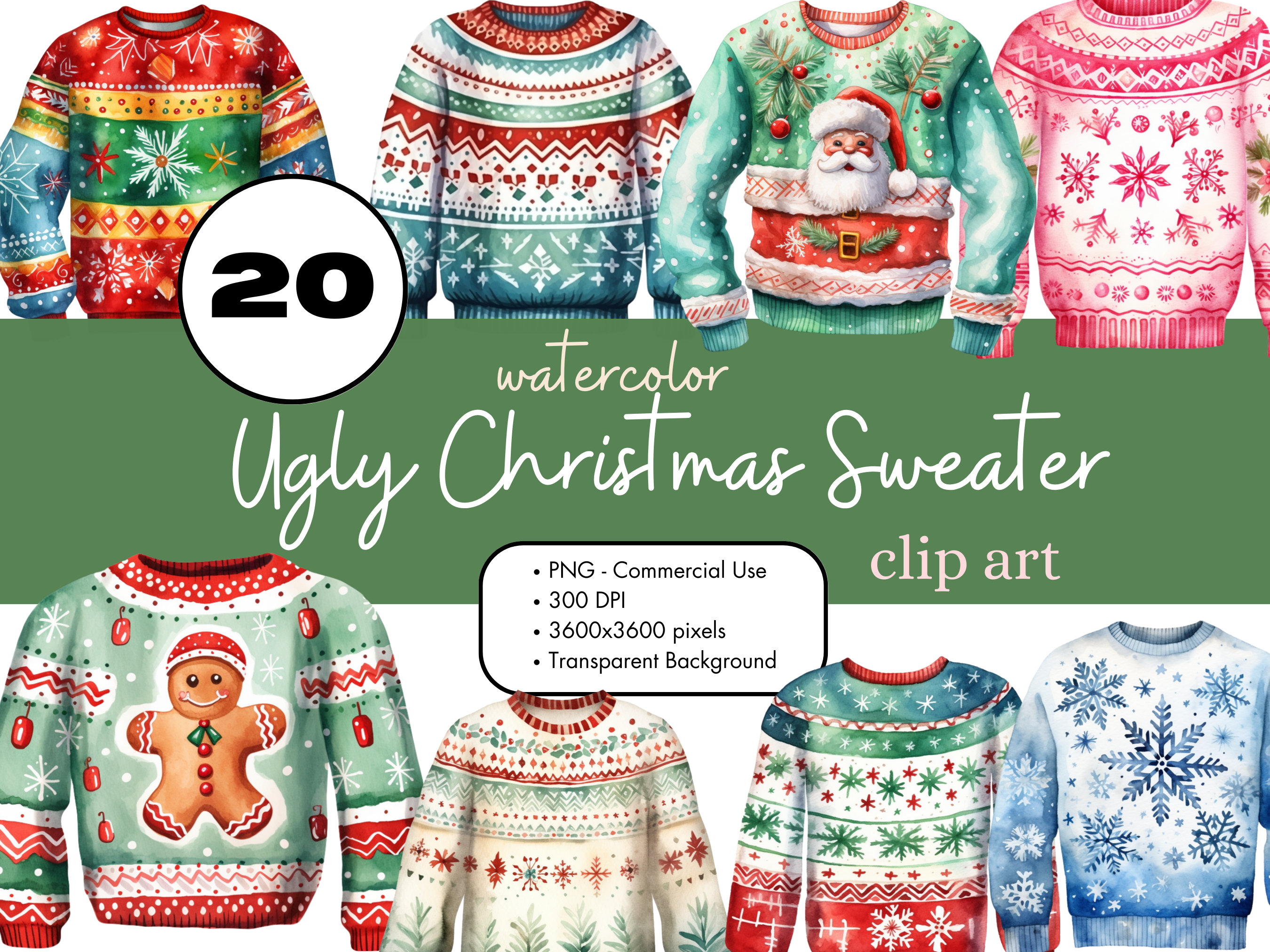 20 Ugly Christmas Sweater Clipart Bundle, Clothing PNG Sublimation ...