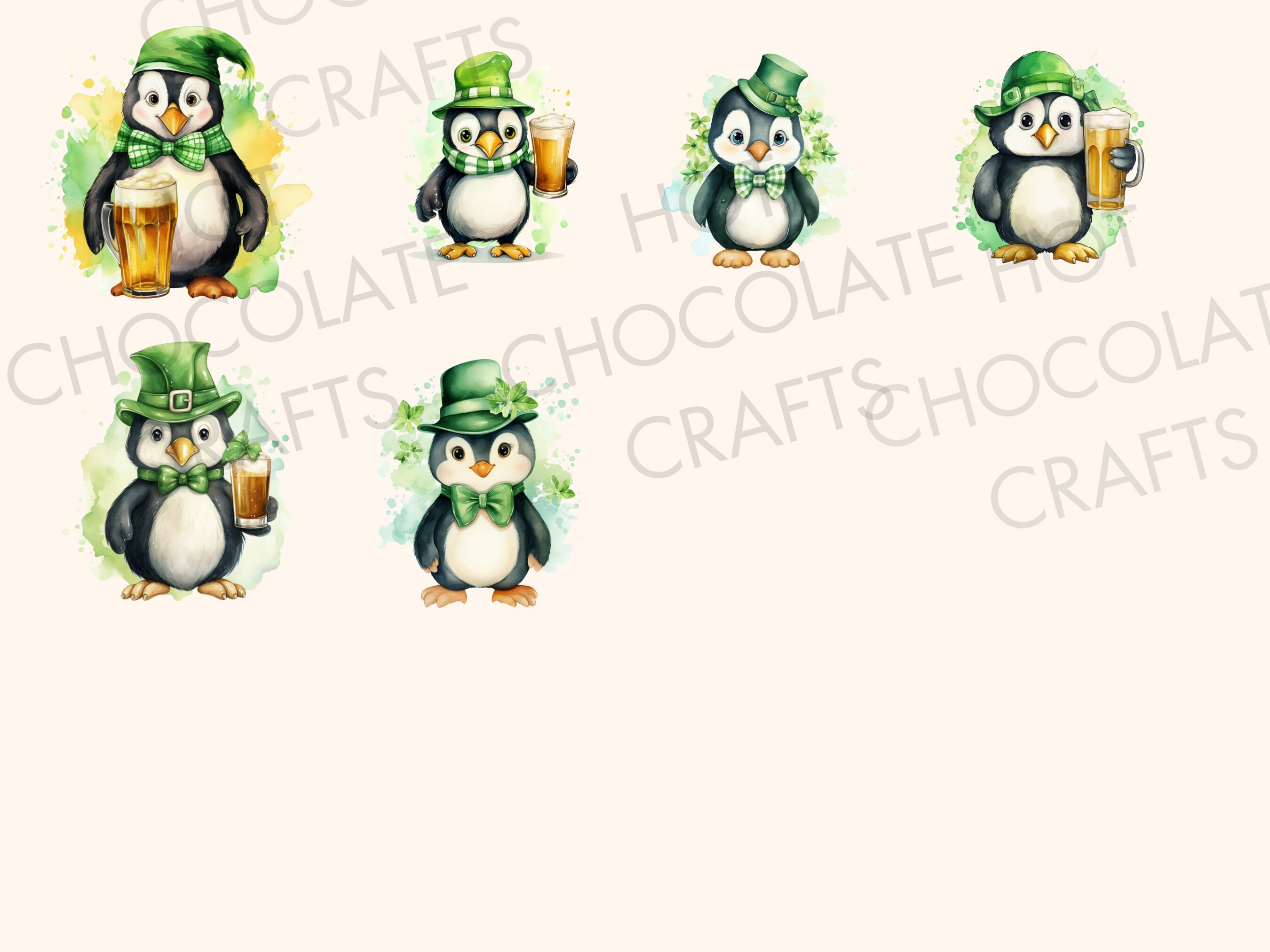 18 St Patricks Day Penguins Watercolor Clipart Sublimation Bundle PNG ...