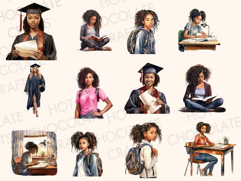 24 Black College Girls Clipart Bundle, African American Women PNG ...
