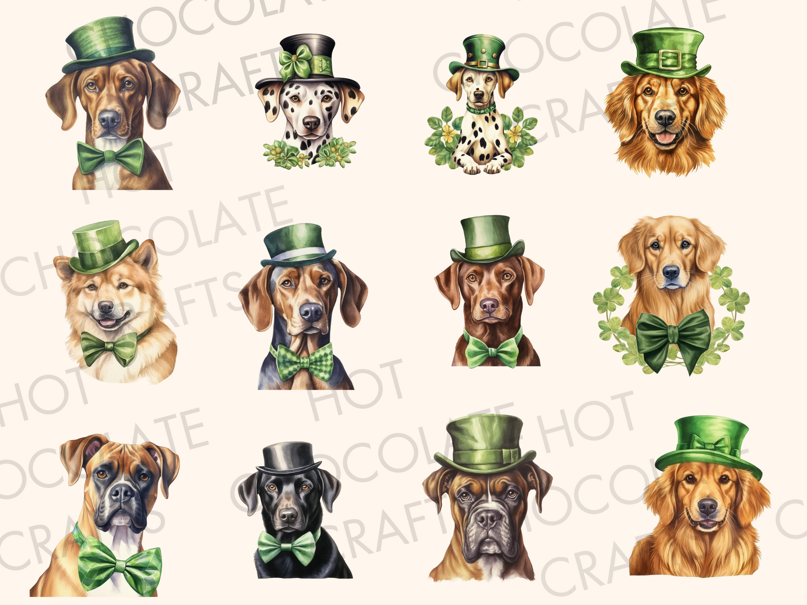 26 St Patricks Day Dogs Watercolor Clipart Sublimation Bundle PNG ...