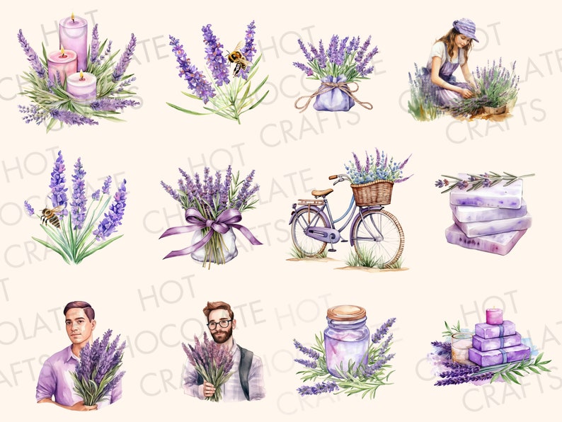62 Lavender Watercolor Clipart PNG Sublimation Bundle Commercial Use ...