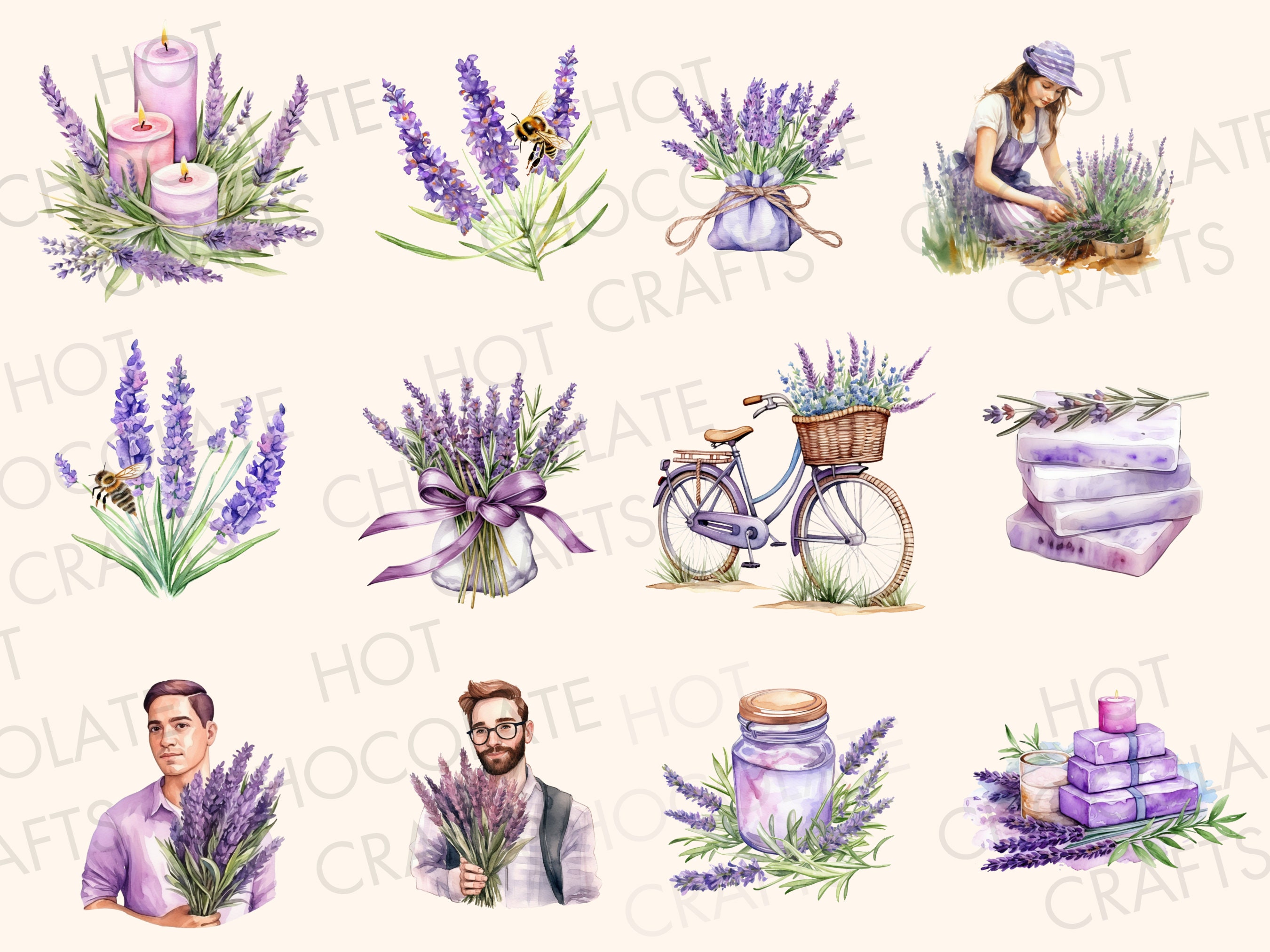 62 Lavender Watercolor Clipart PNG Sublimation Bundle - Etsy