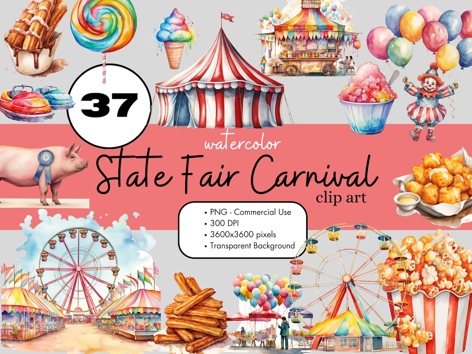 37 State Fair Carnival Festival Watercolor Clipart Sublimation Design ...