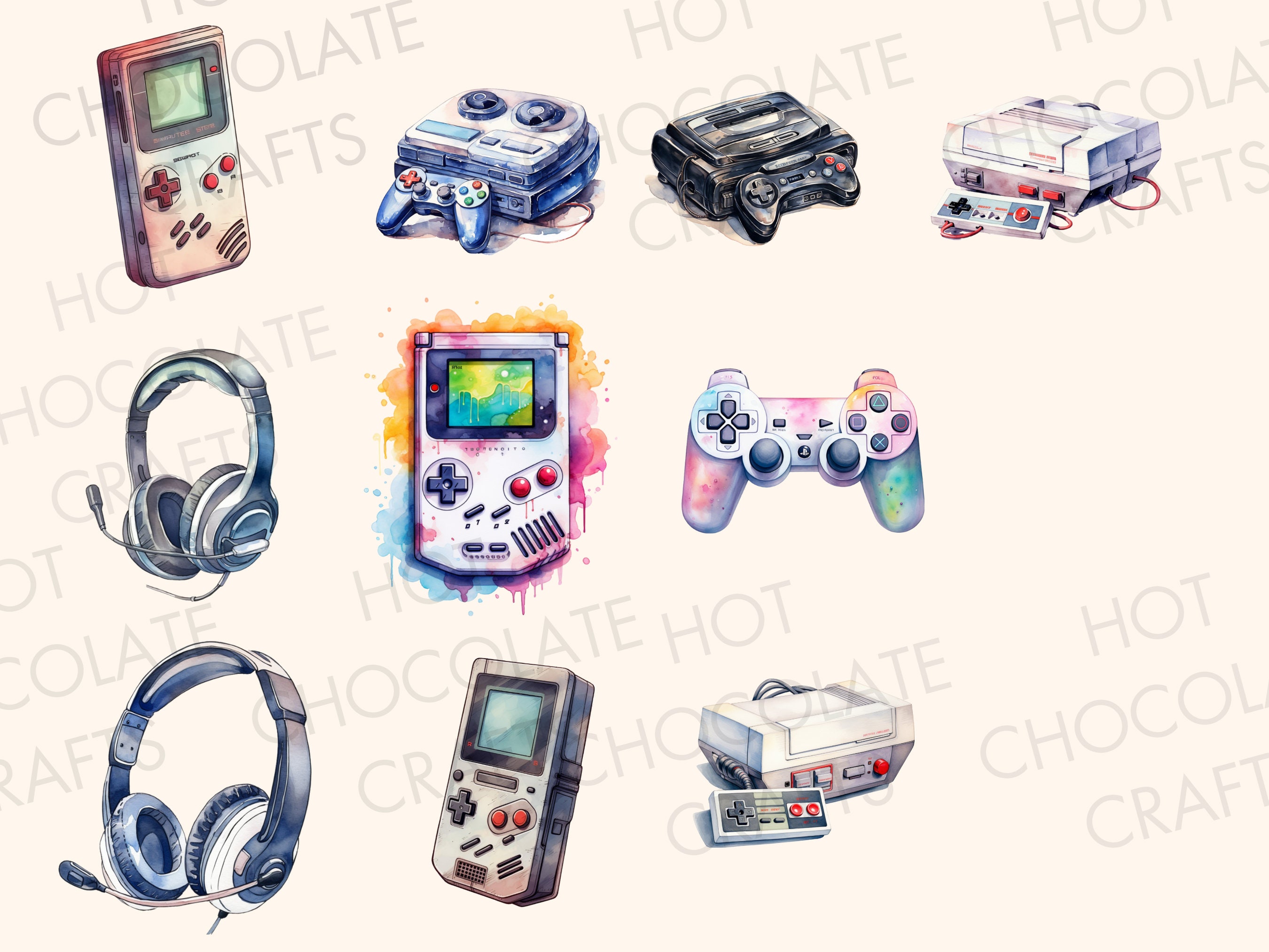 35 Video Game Watercolor Clipart Sublimation Bundle PNG Commercial Use ...