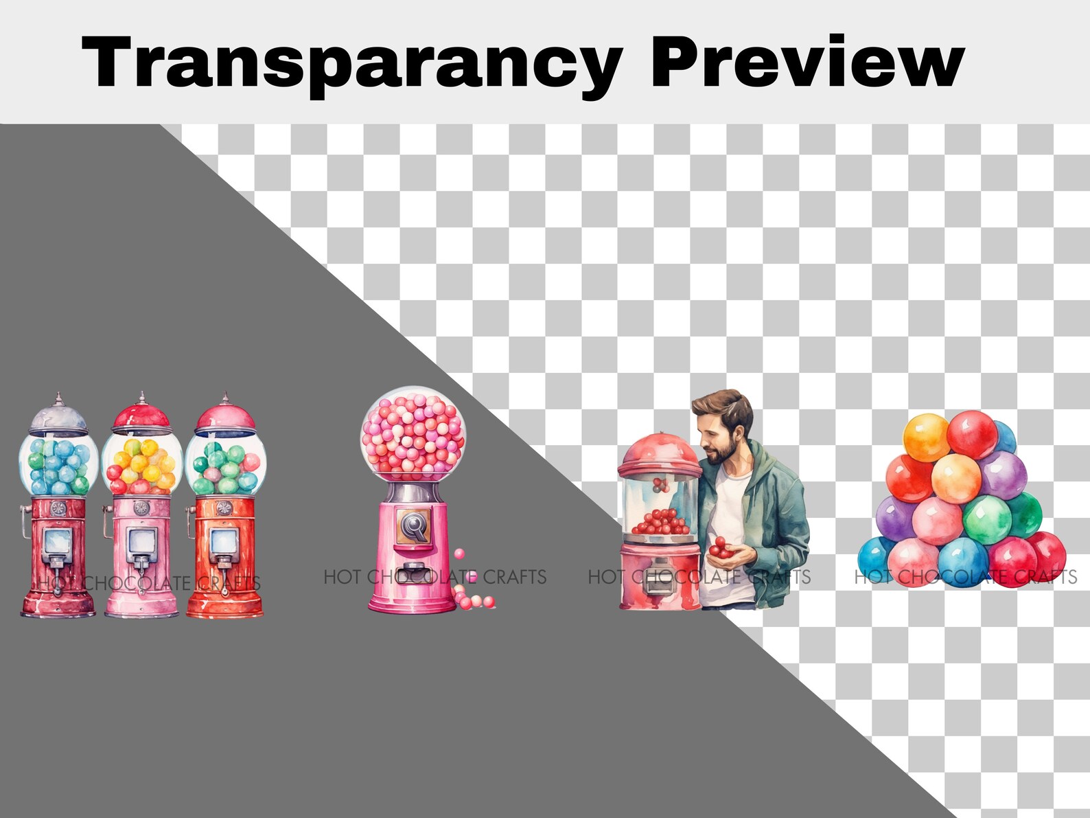 18 Gumball Machine Watercolor Clipart PNG Sublimation Bundle Commercial ...