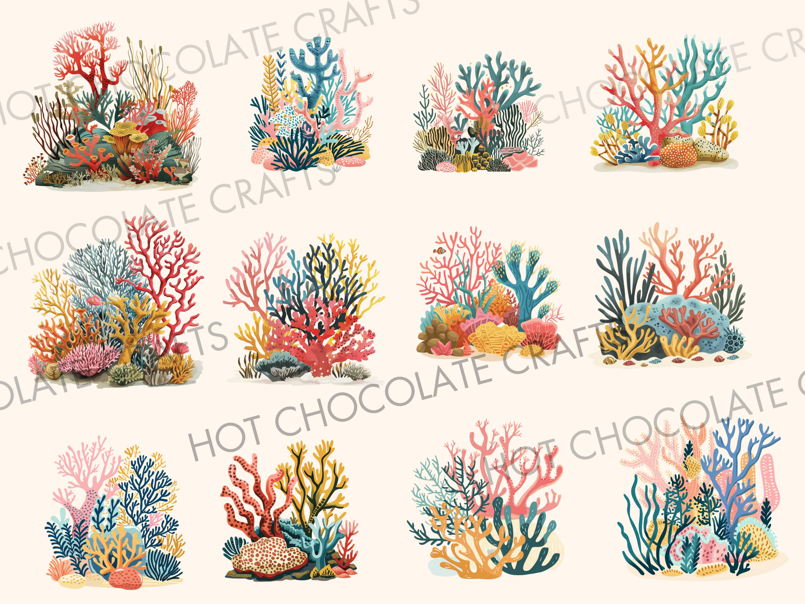 22 Coral Reef Watercolor Clipart PNG Sublimation Bundle Commercial Use ...