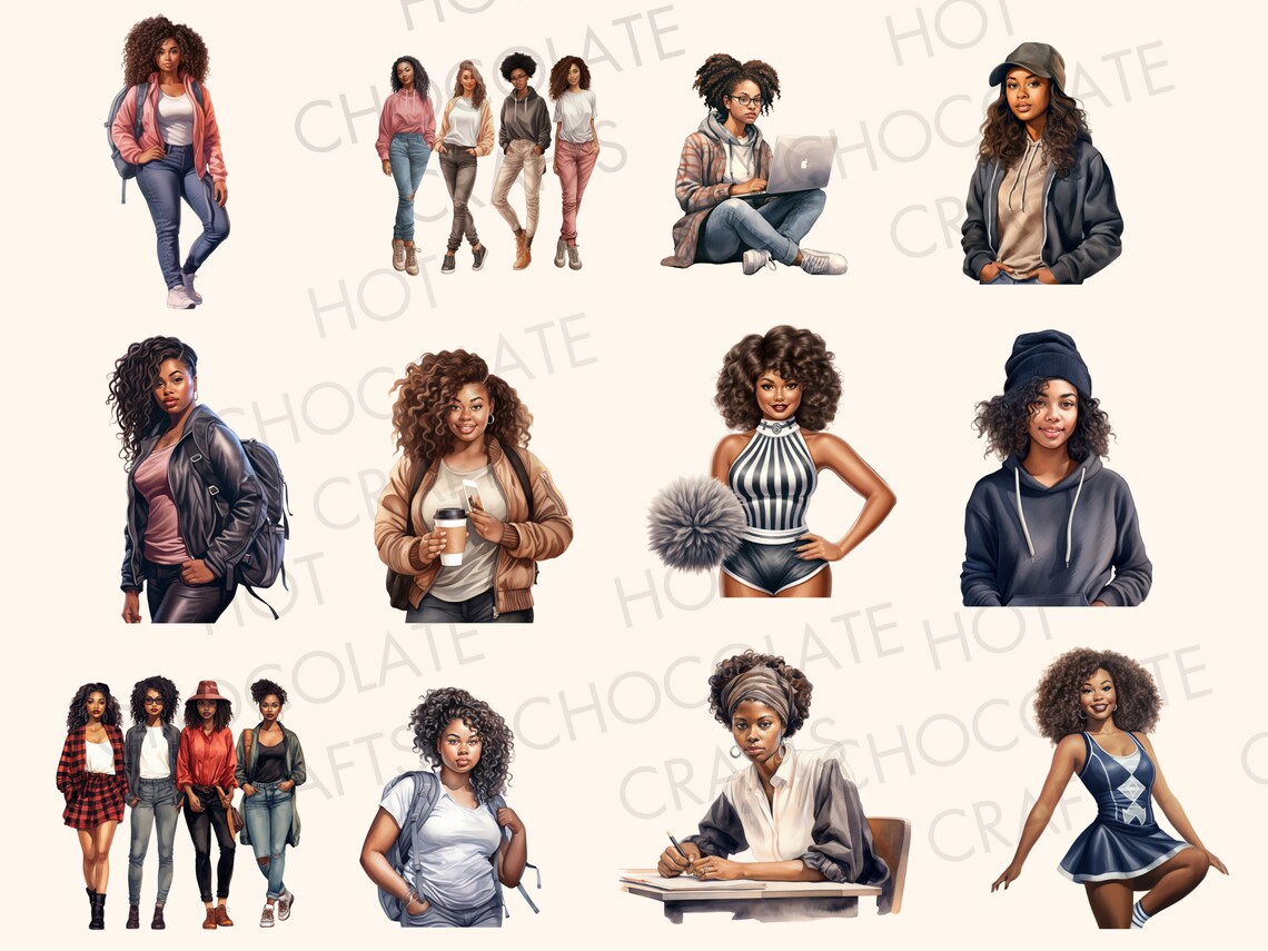 24 Black College Girls Clipart Bundle, African American Women PNG ...