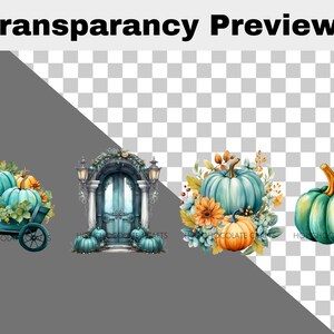 23 Teal Pumpkins Halloween Watercolor Clipart PNG Sublimation Bundle ...