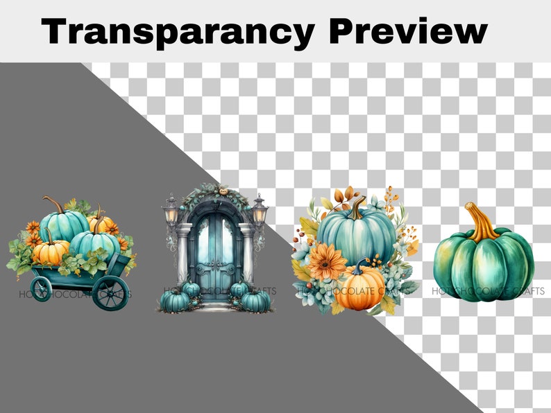 23 Teal Pumpkins Halloween Watercolor Clipart PNG Sublimation Bundle ...