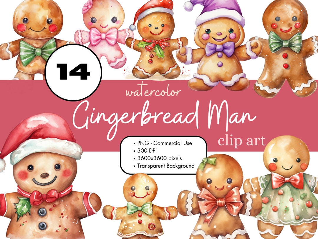 14 Gingerbread Man Clipart Watercolor Sublimation Bundle PNG Commercial ...