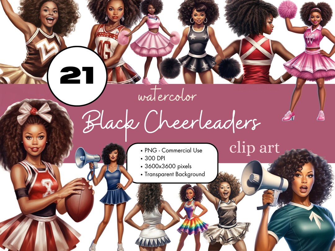 20 Black Cheerleaders Clipart Bundle, African American Women PNG ...