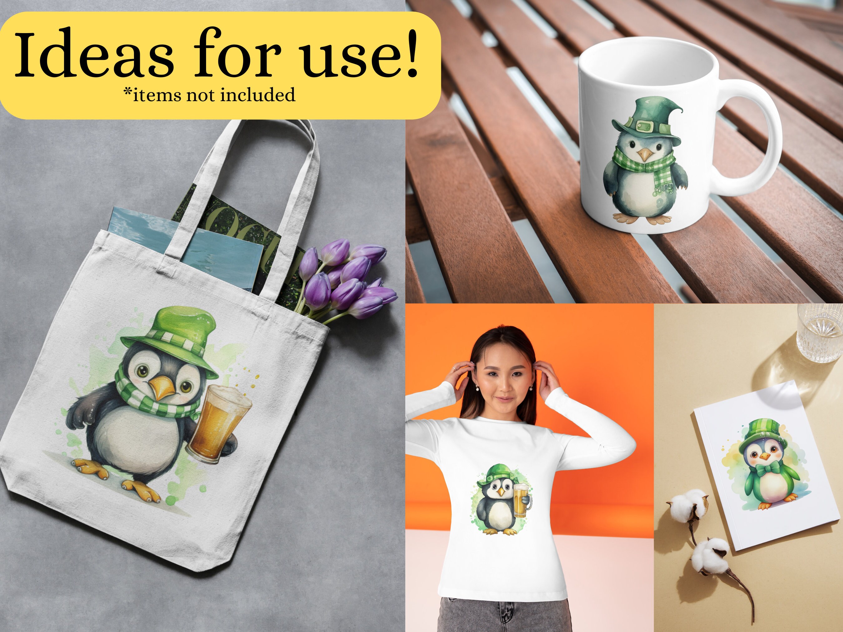 18 St Patricks Day Penguins Watercolor Clipart Sublimation Bundle PNG ...