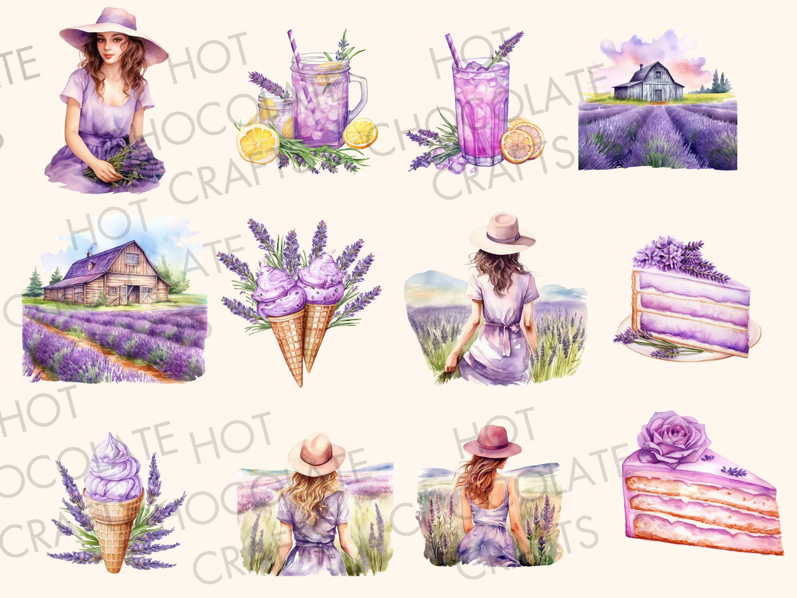 62 Lavender Watercolor Clipart PNG Sublimation Bundle - Etsy