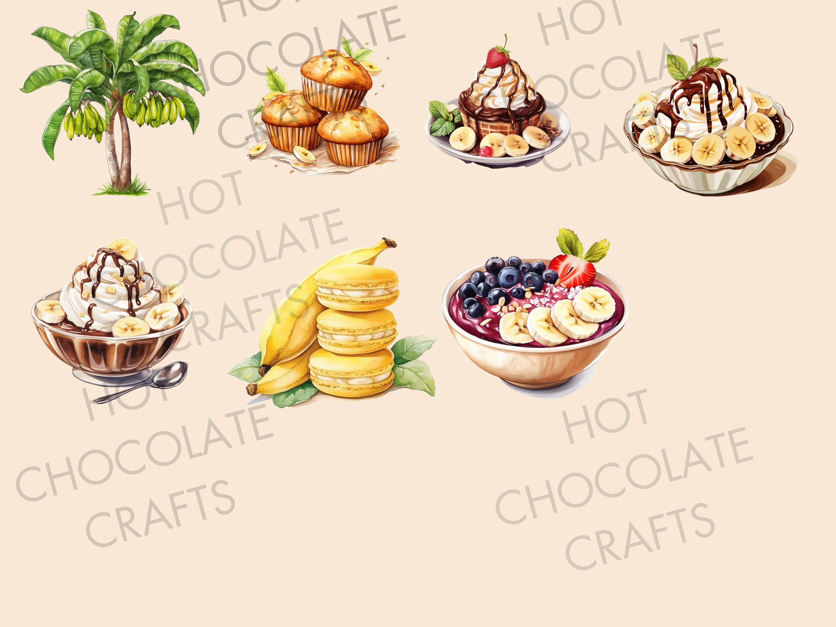 31 Bananas Watercolor Clipart PNG Sublimation Bundle Commercial Use ...