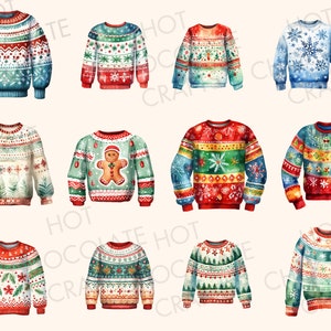 20 Ugly Christmas Sweater Clipart Bundle, Clothing PNG Sublimation ...