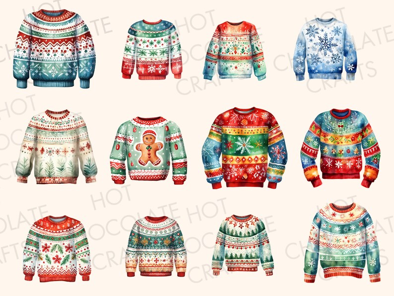 20 Ugly Christmas Sweater Clipart Bundle, Clothing PNG Sublimation ...