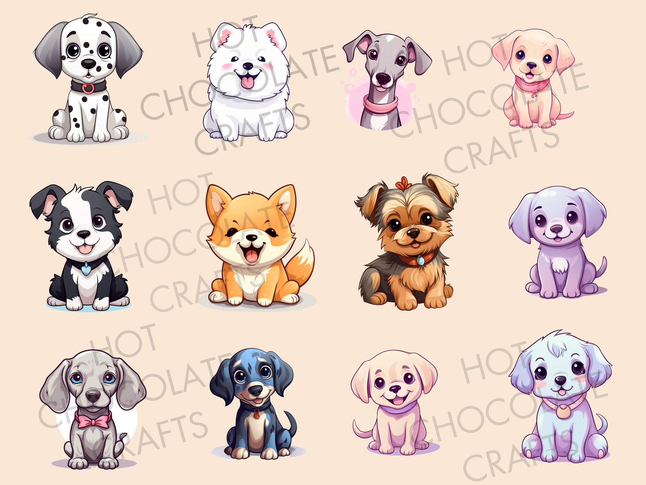 38 Kawaii Dogs PNG Cute Clipart Pets Sublimation Bundle Commercial Use ...