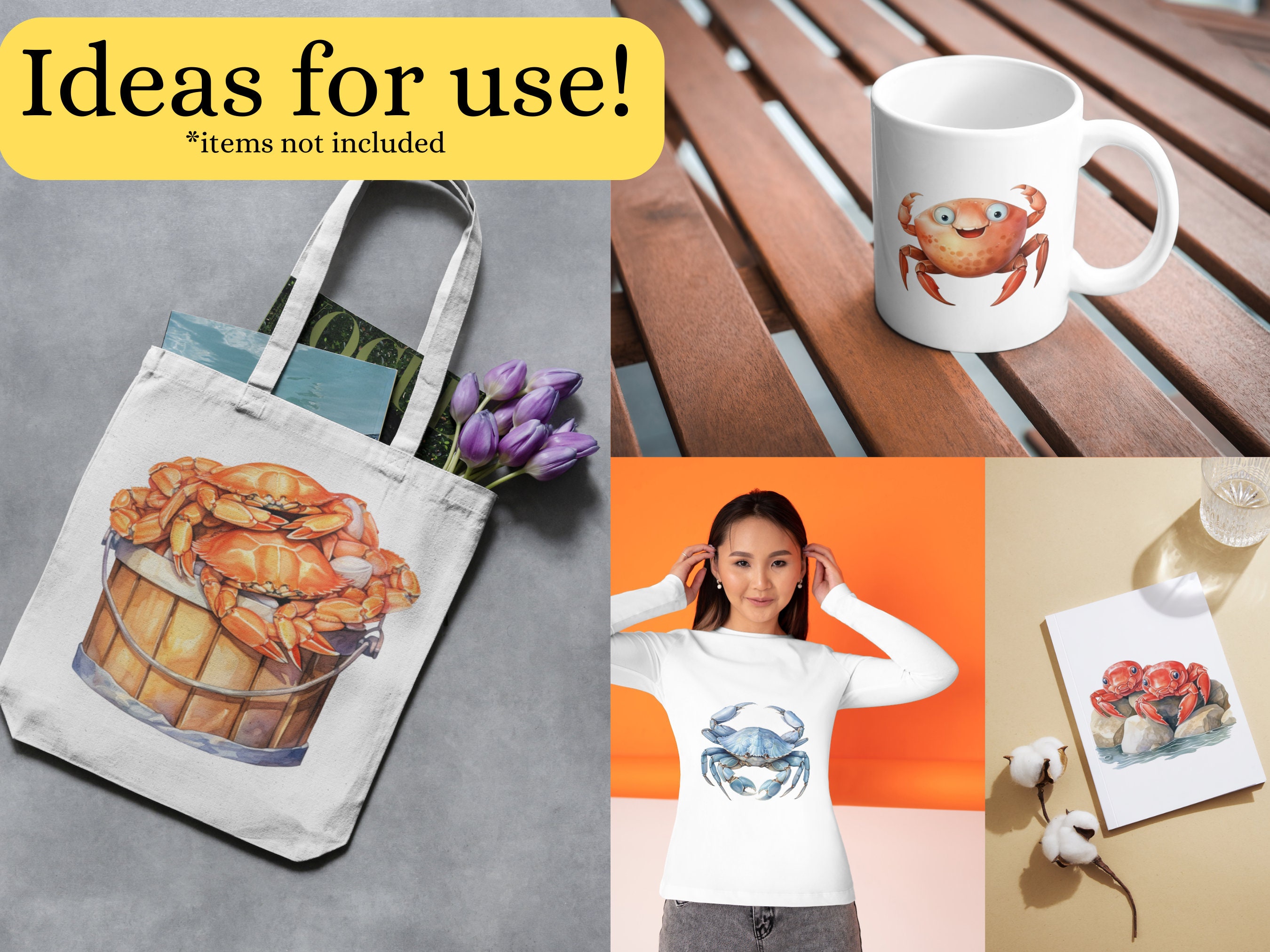 31 Crabs Watercolor Clipart PNG Sublimation Bundle Commercial Use ...