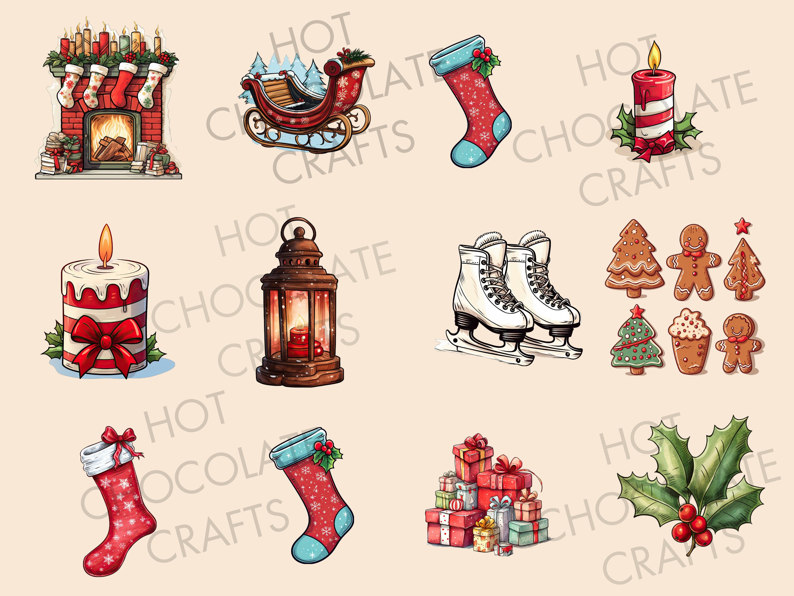 24 Christmas Doodle Clipart Sublimation Bundle PNG Commercial - Etsy