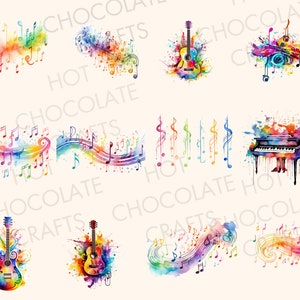 29 Music Notes Watercolor Clipart Sublimation Bundle PNG Commercial Use ...
