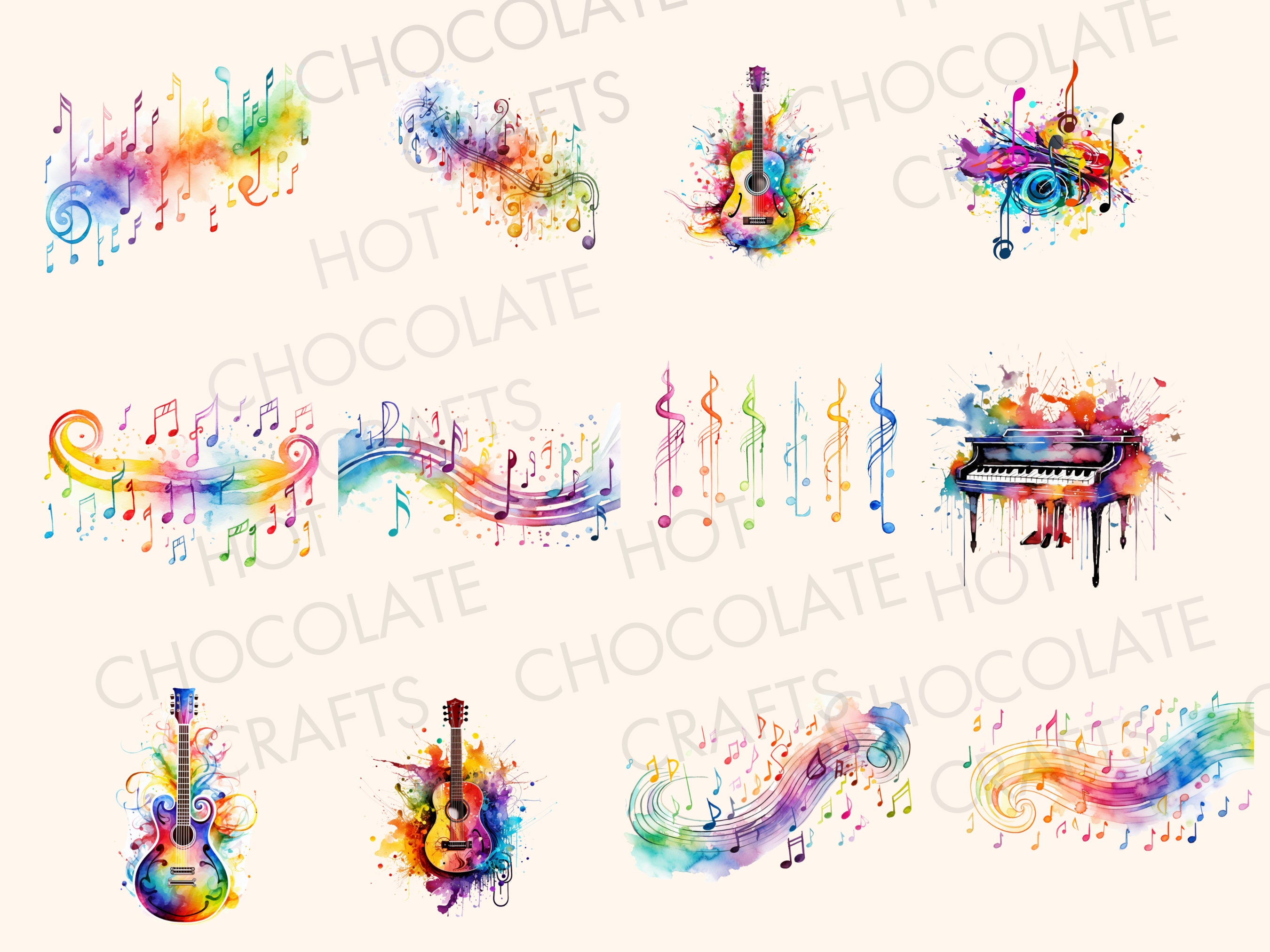 29 Music Notes Watercolor Clipart Sublimation Bundle PNG Commercial Use ...
