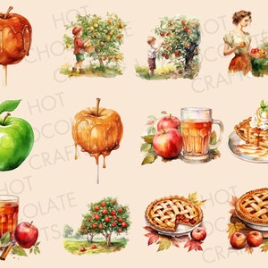 42 Fall Apples Picking Watercolor Clipart Sublimation Bundle PNG ...