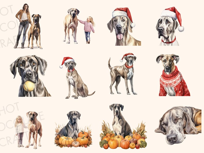 28 Great Danes Watercolor Clipart PNG Sublimation Bundle Commercial Use ...