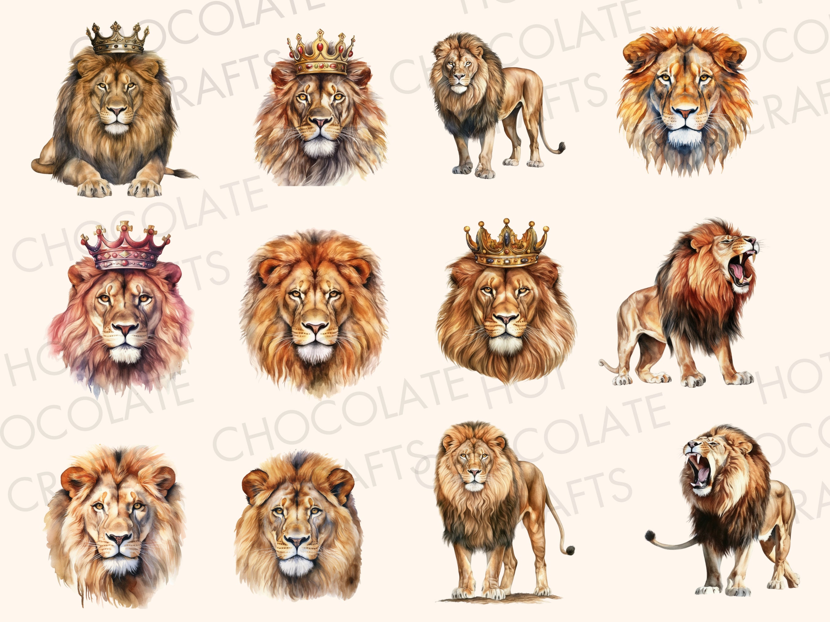 53 Lions Clipart PNG Sublimation Bundle Commercial Use Graphics Vintage ...