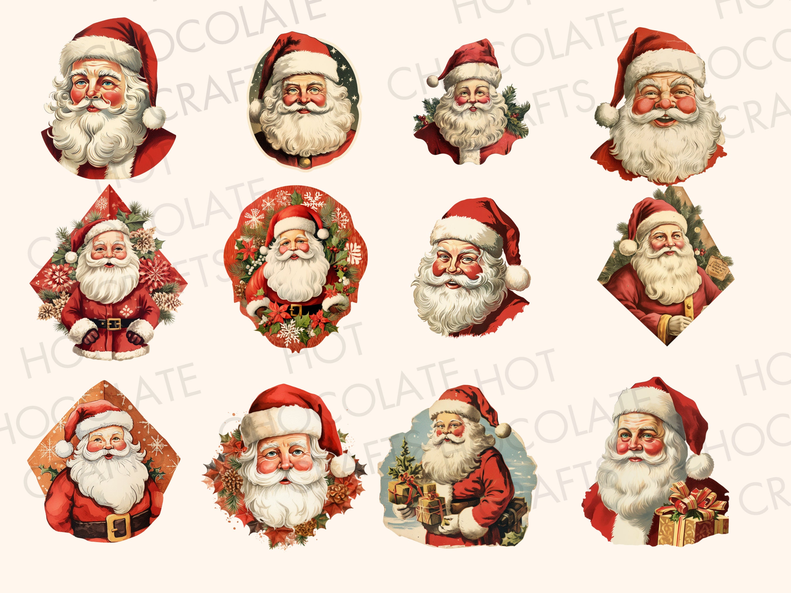 25 Vintage Nostalgic Santa Claus Holiday Clipart Sublimation Bundle PNG ...